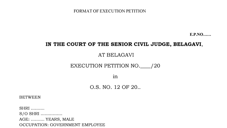 Execution Petition Format for O.S. No. 12/20 - Belagavi Court - Studocu