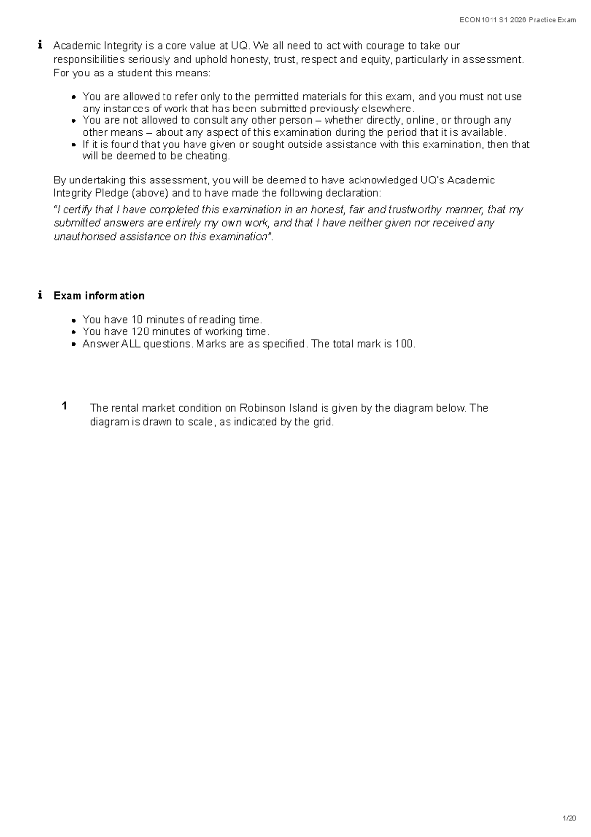 ECON1011 S1 2026 Practice Exam Integrity Guidelines and Answers - Studocu