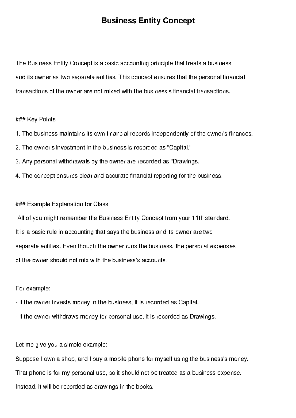 Business Entity Concept - This concept ensures that the personal ...