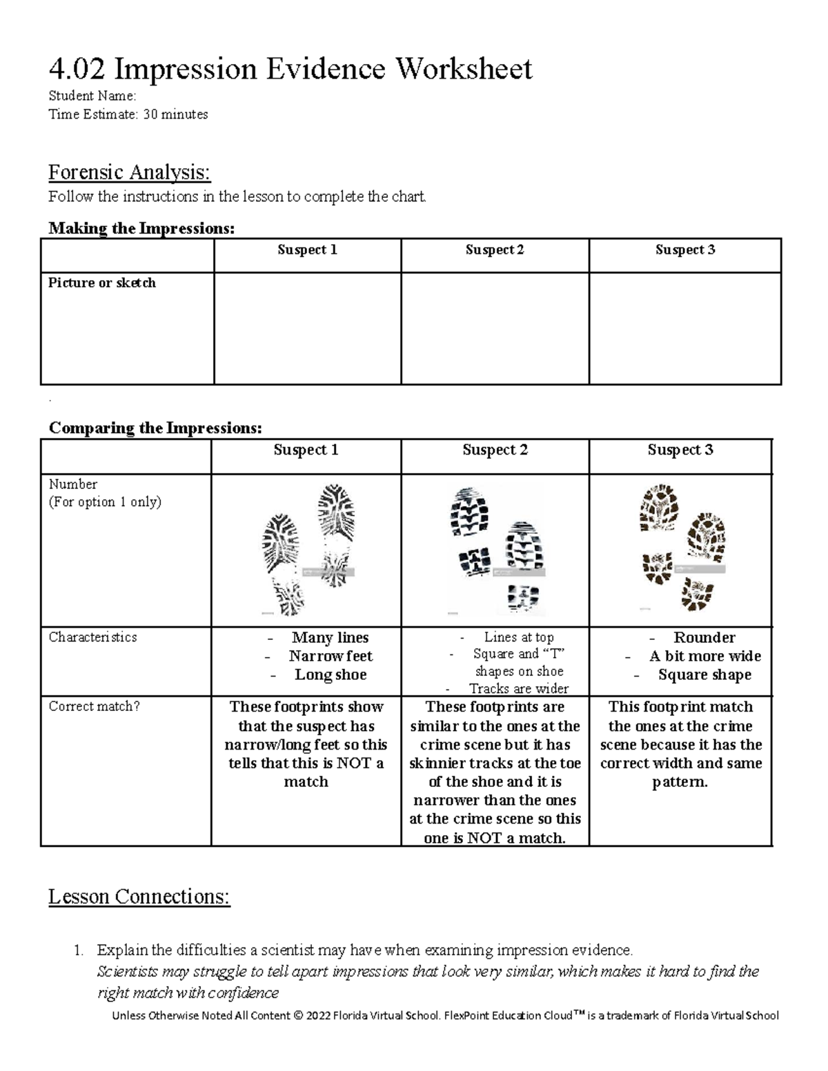 4.02 Forensic Analysis: Impression Evidence Worksheet - Studocu