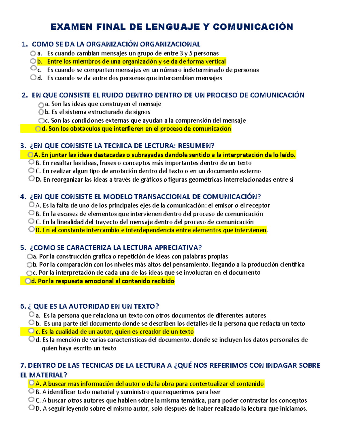 Resuelto examen lenguaje y comunicación - EXAMEN FINAL DE LENGUAJE Y COMUNICACIÓN 1. COMO SE DA ...