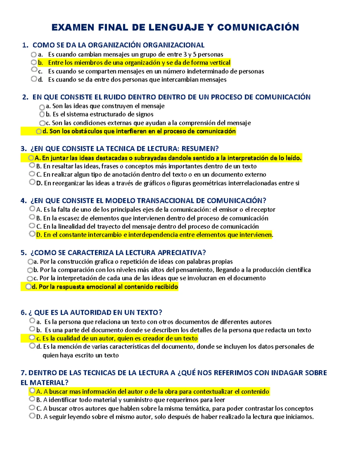 Examen Final de Lenguaje y Comunicación - Respuestas y Estrategias - Studocu