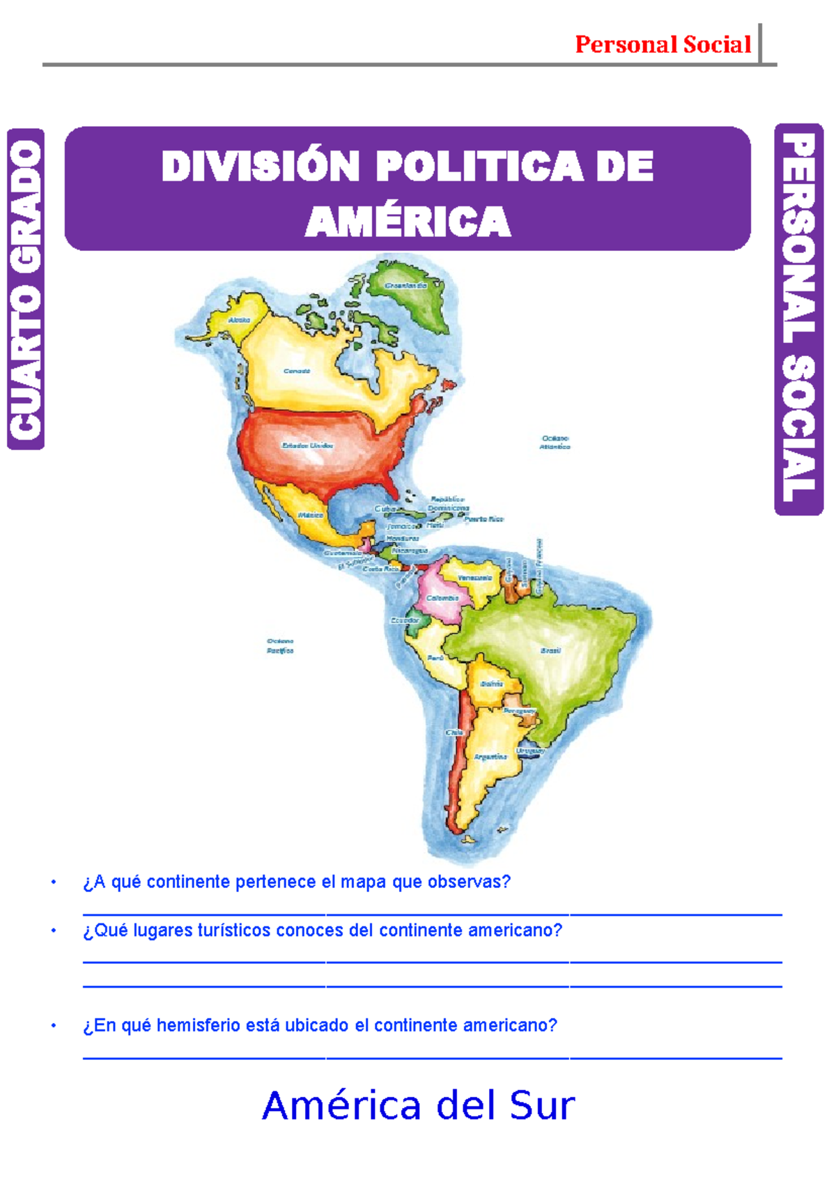 División Política de América - Cuarto Grado de Primaria - Studocu