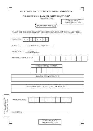 CSEC Math Jan 2024 - Specimen math paper 2 - pure mathematics - Studocu