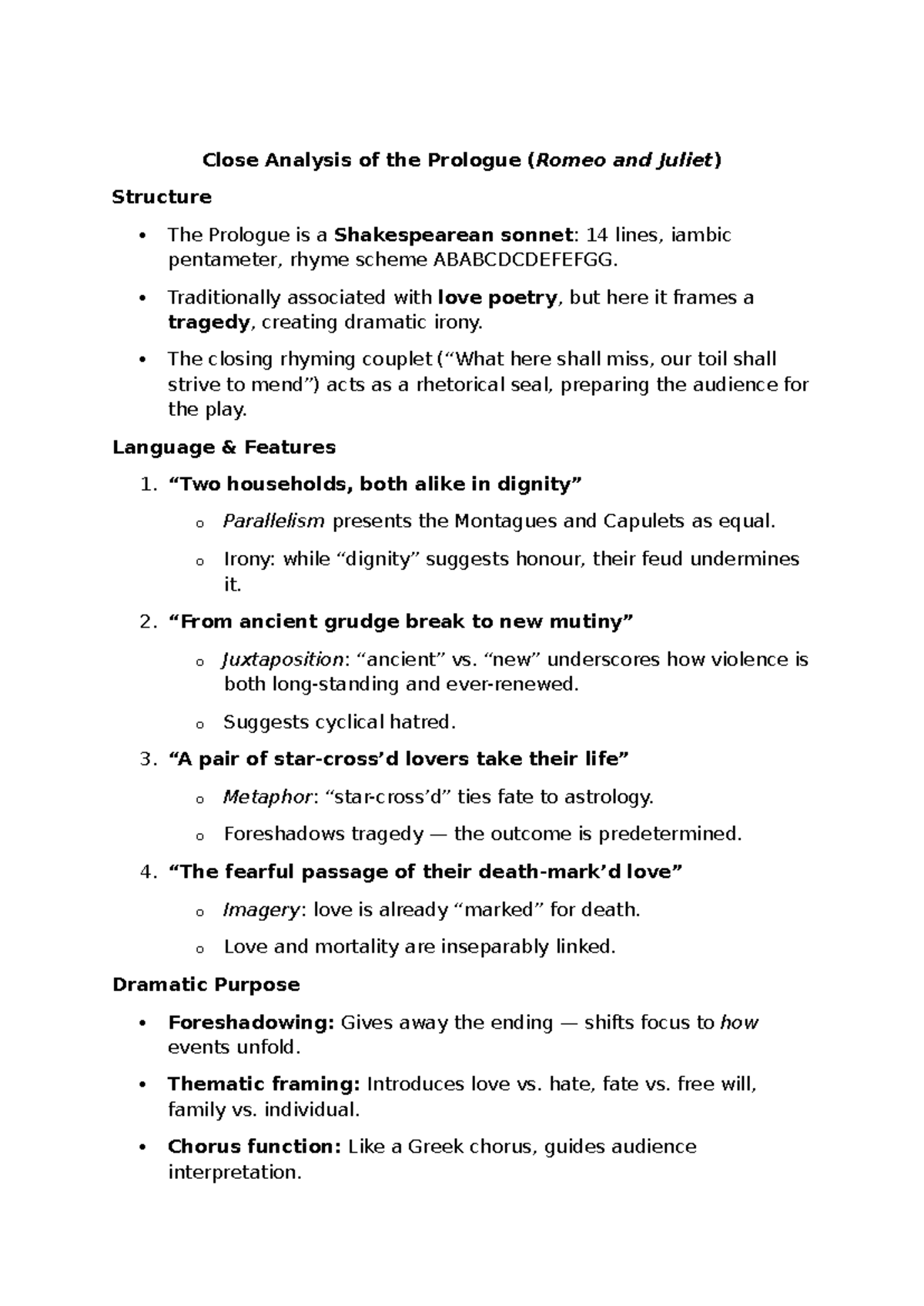 Close Analysis of the Prologue in Romeo and Juliet (ENG 101) - Studocu