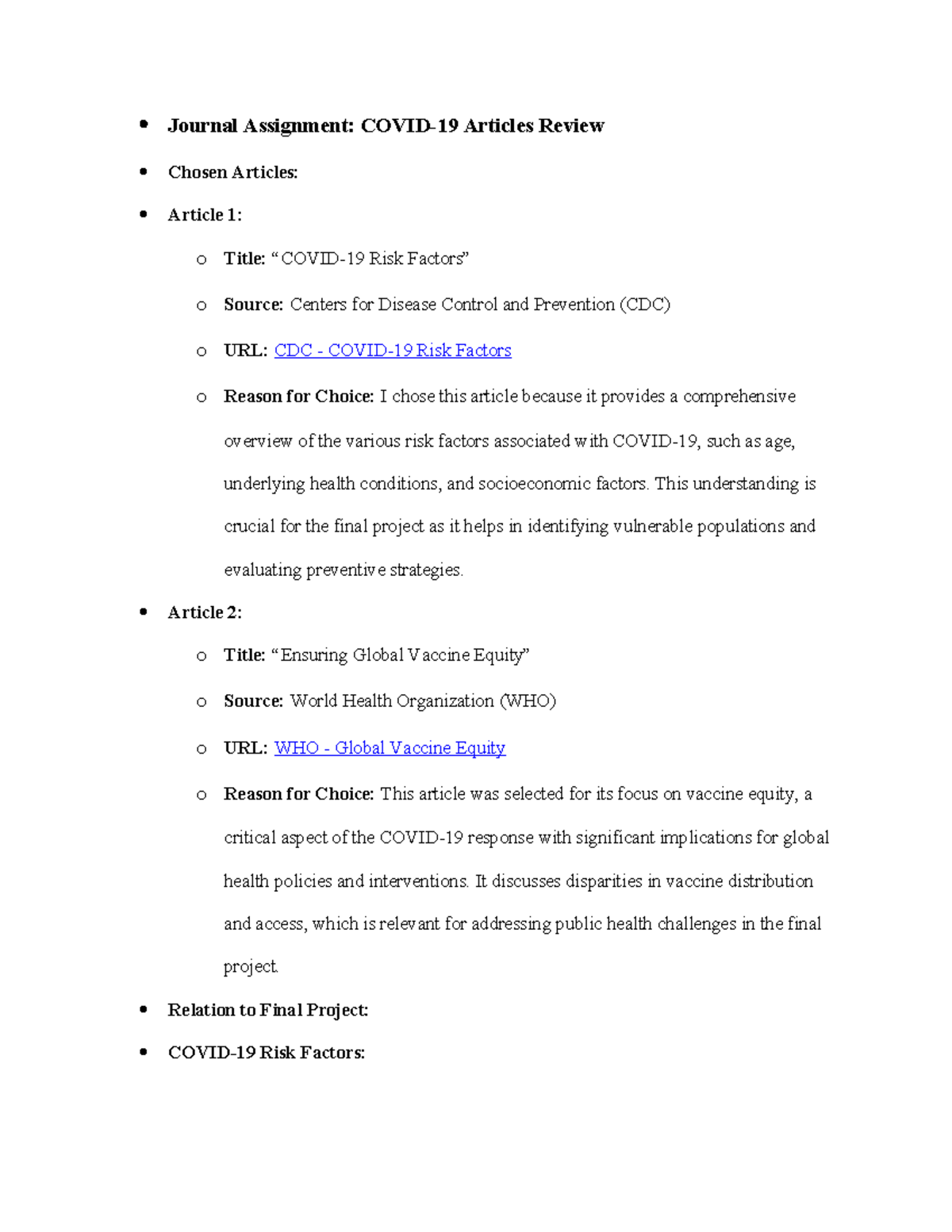Document - Mod 1 assignment - Journal Assignment: COVID-19 Articles ...