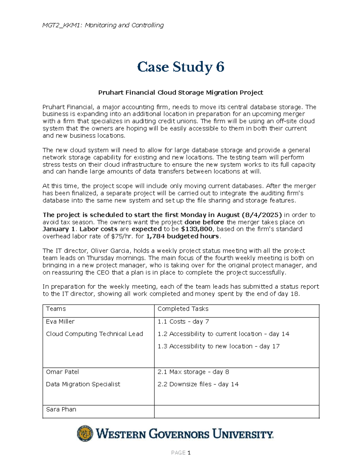 MGT2_KKM1: Case Study 6 on Pruhart Financial Cloud Migration - Studocu