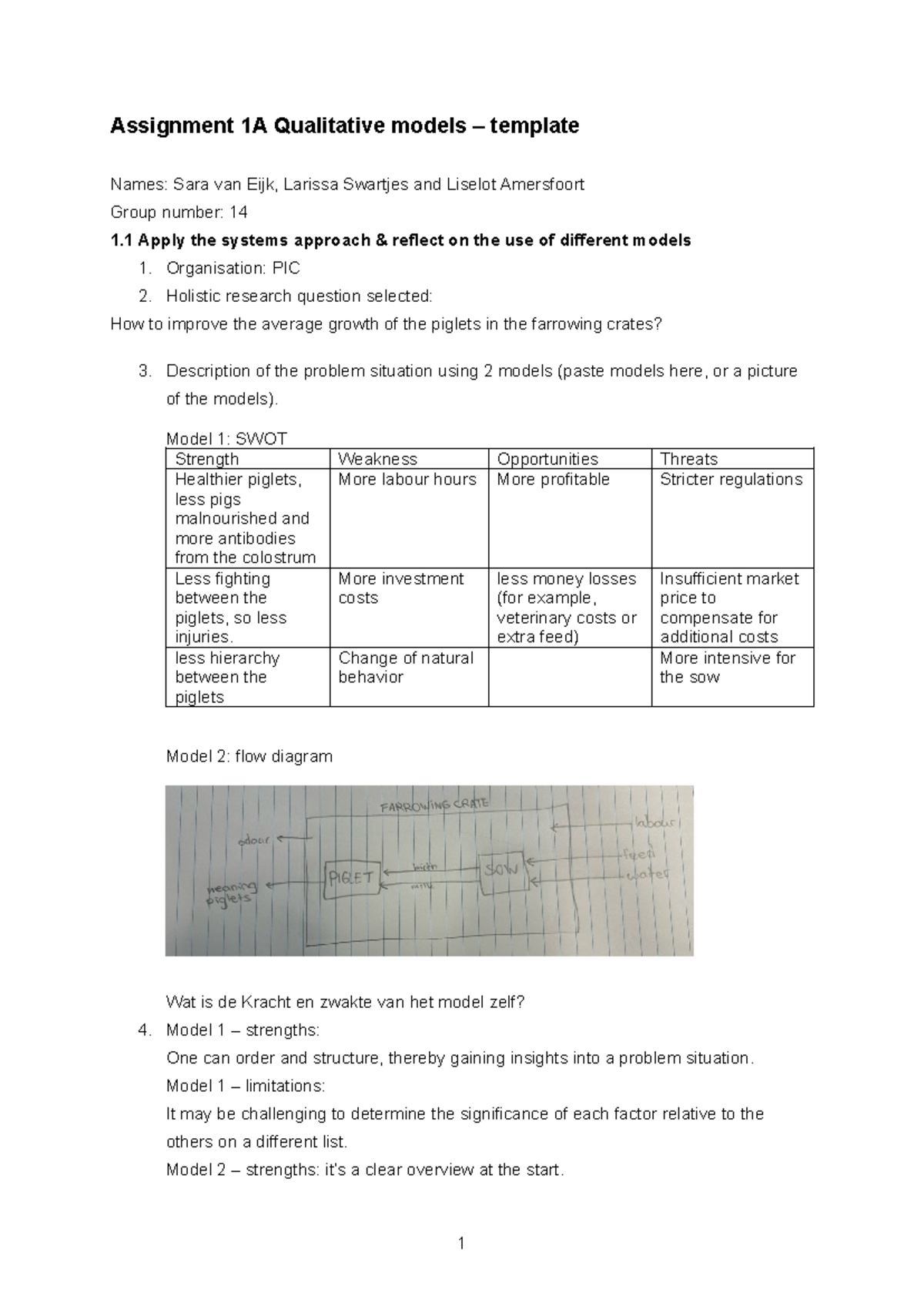 Assignment 1A: Qualitative Models Analysis for Group 14 - Studeersnel