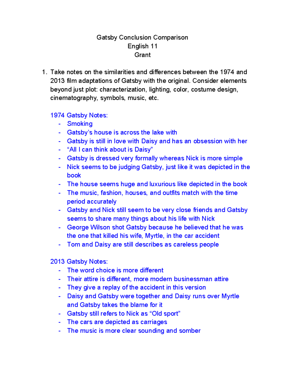 AP LANG-Gatsby Conclusion Comparison - Gatsby Conclusion Comparison ...