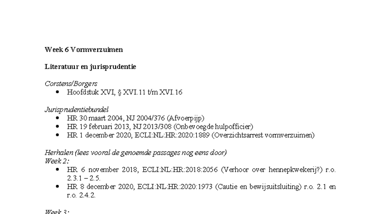 Week 6 Werkboek: Vormverzuimen en Jurisprudentie (Hoofdstuk XVI ...
