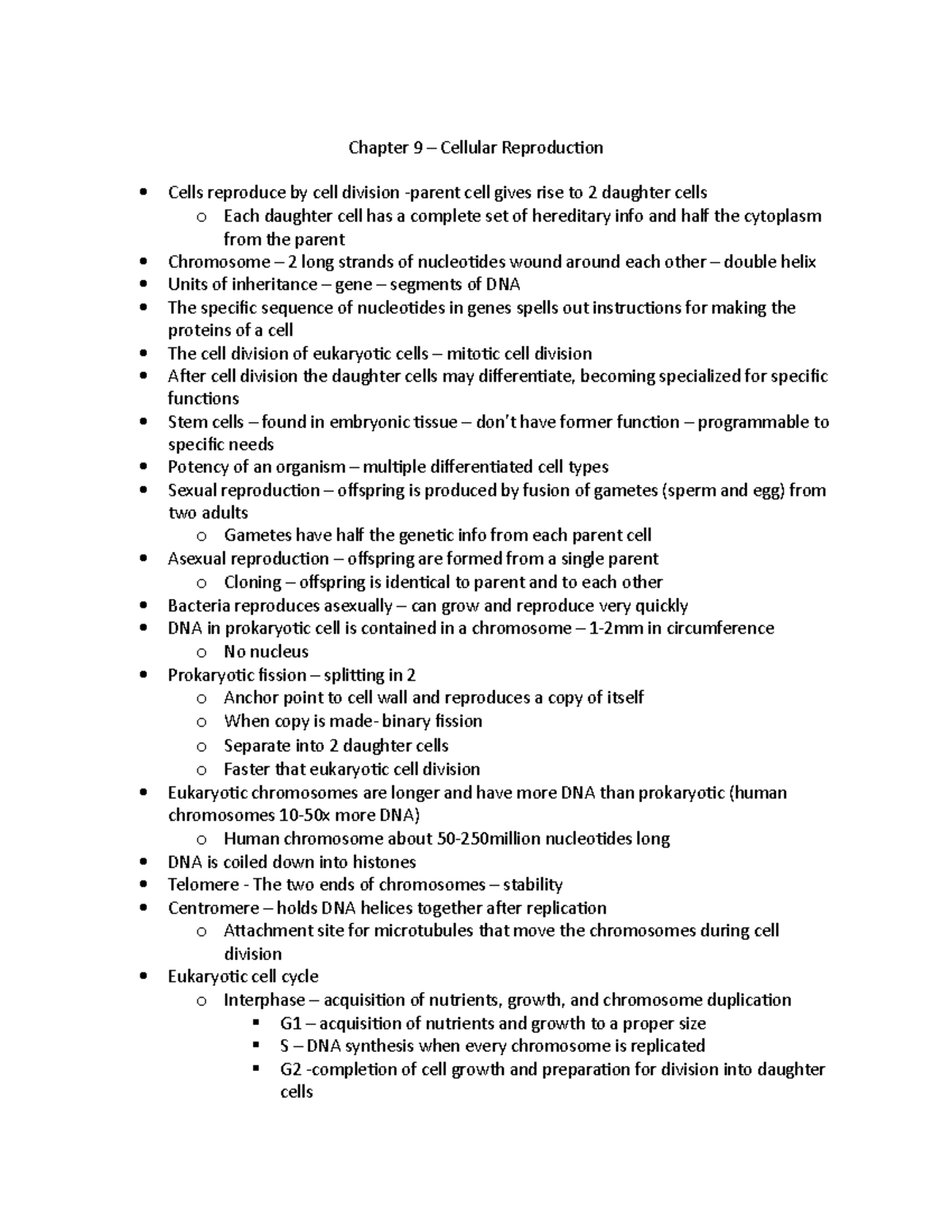 Chapter 9 - Cellular Reproduction: Key Concepts and Processes - Studocu