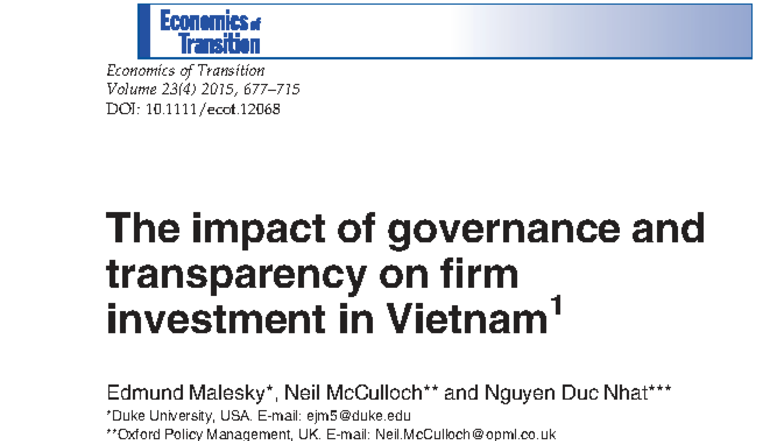 The Impact of Governance and Transparency on Firm Investment in Vietnam ...