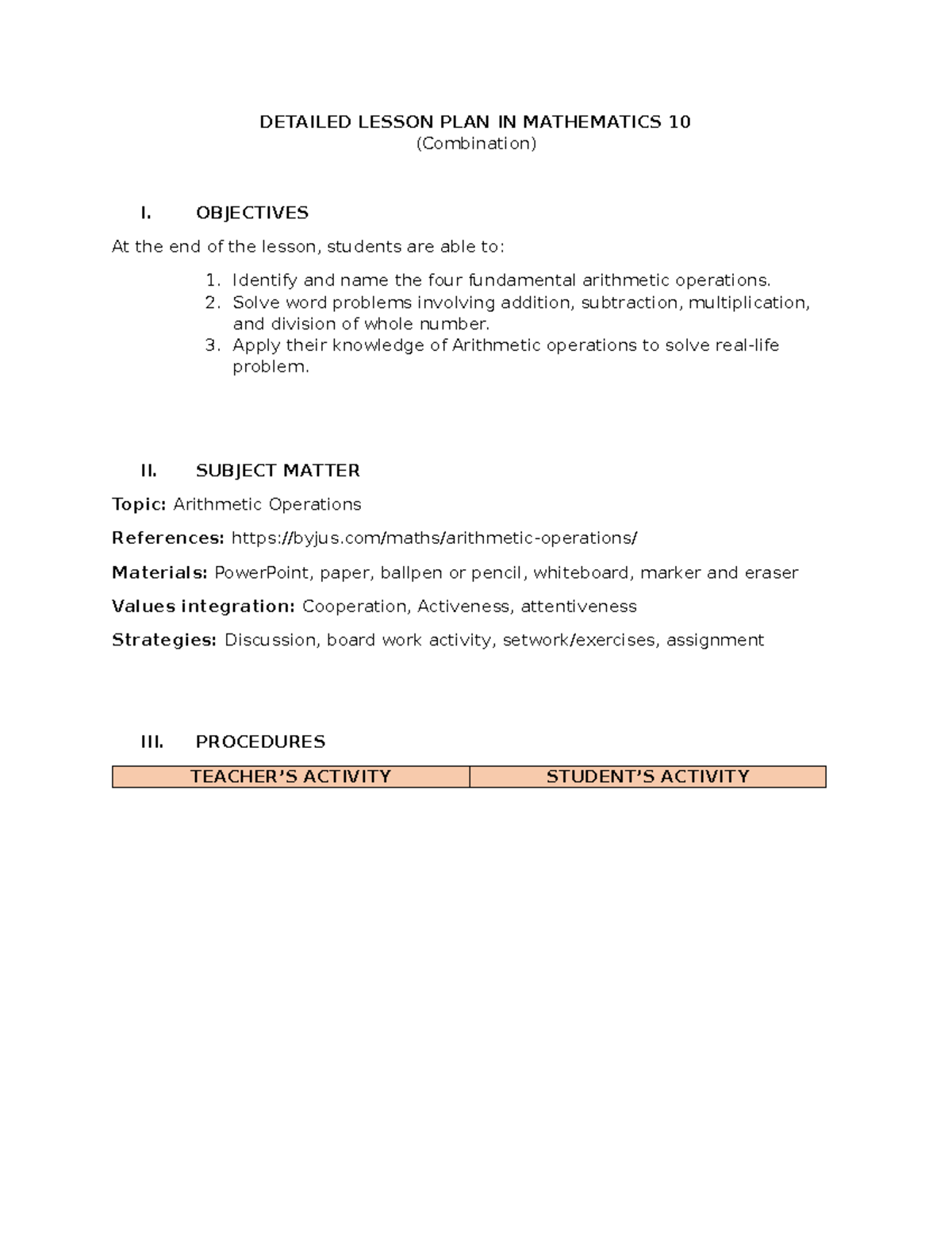L Esson p LAN ( Final) - DETAILED LESSON PLAN IN MATHEMATICS 10 ...