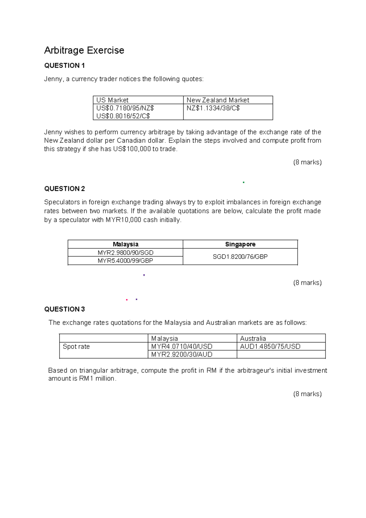 Arbitrage Exercise 1 - Currency Trading Strategy & Profit Calculations ...