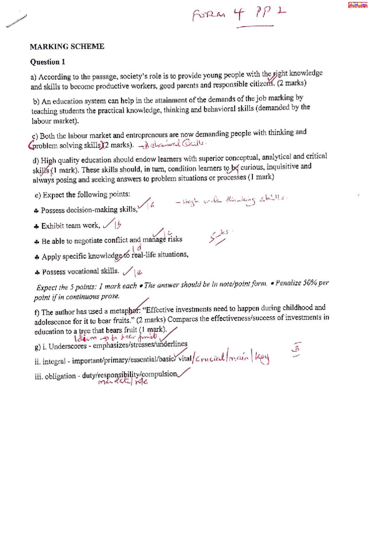 ARA f ?? MARKING SCHEME: Education & Skills Assessment Guide - Studocu