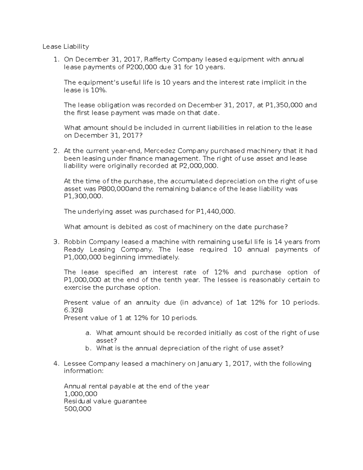Lease Liability Analysis - Problem Solving Lecture 4 - Studocu
