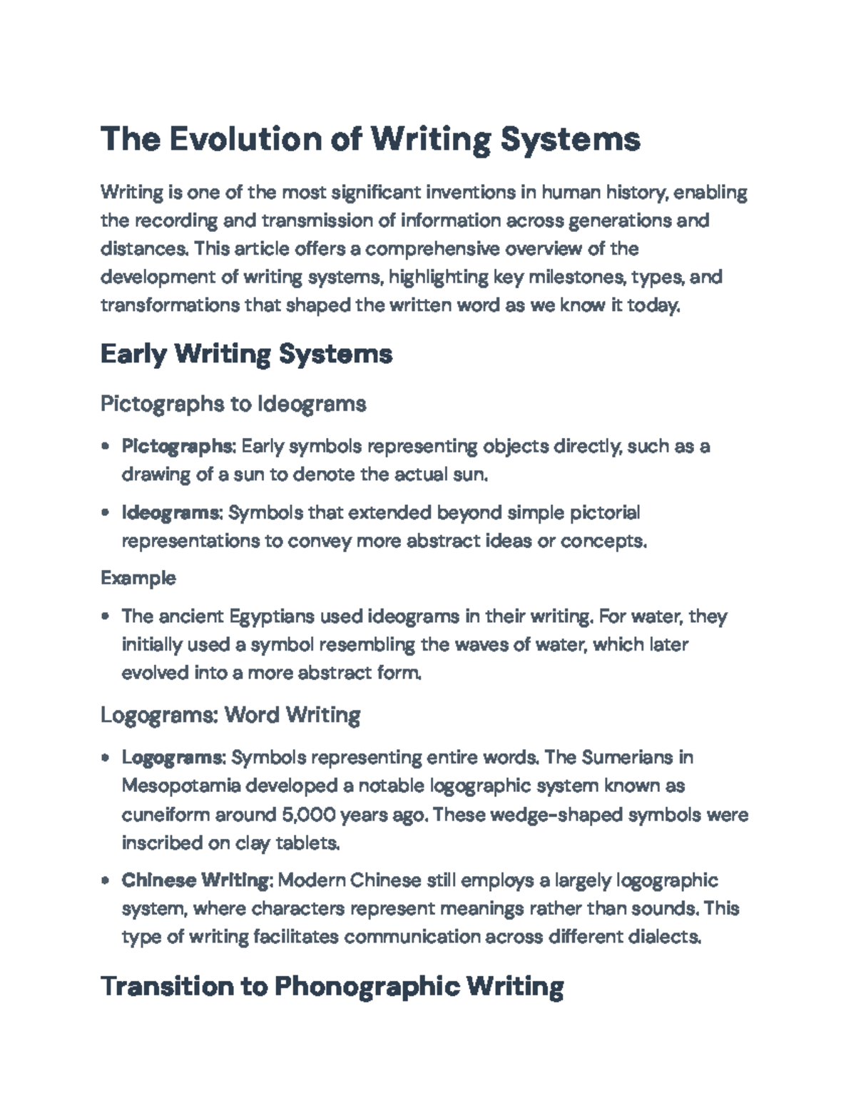 The Evolution and Development of Writing Systems (ENG 101) - The ...