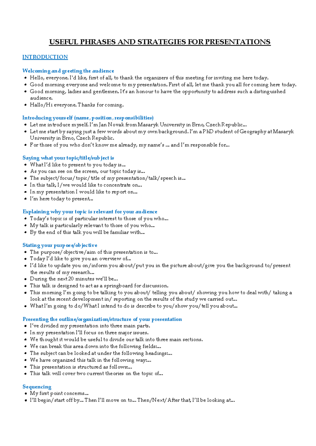 USEFUL PHRASES AND STRATEGIES FOR PRESENTATIONS (ENG 101) - Studocu