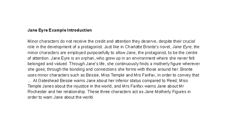 Jane Eyre Essay Example: The Role of Minor Characters - Studocu