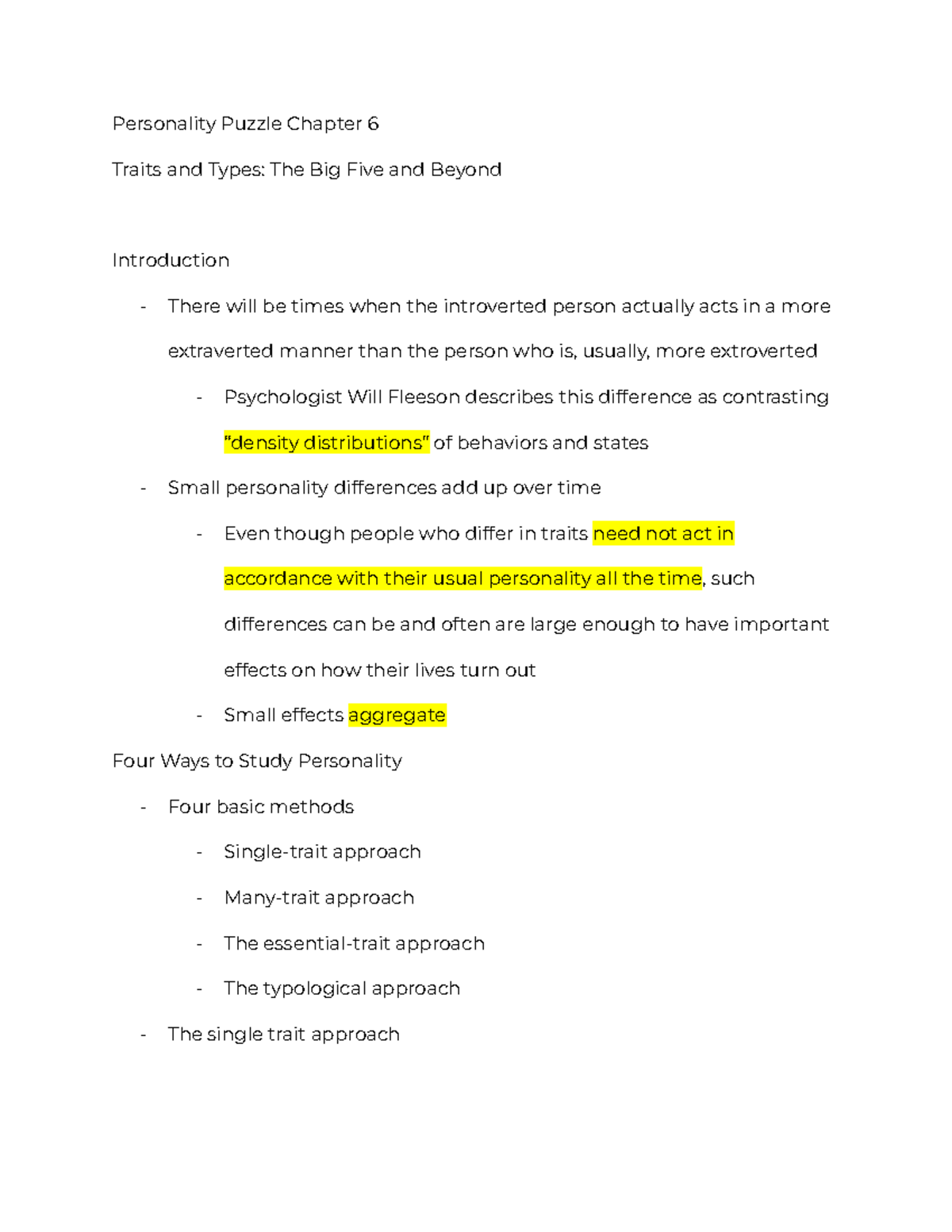 Personality Psychology Ch. 6: Traits, Types & The Big Five Overview - Studocu