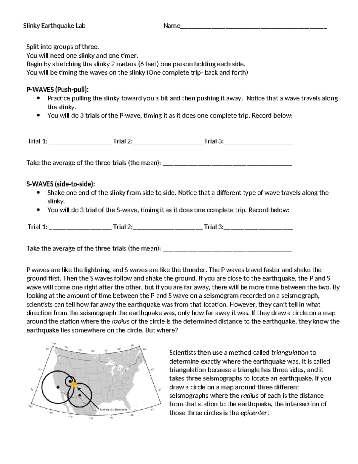 Earthquake Slinky Lab: Wave Timing & Triangulation Experiment - Studocu