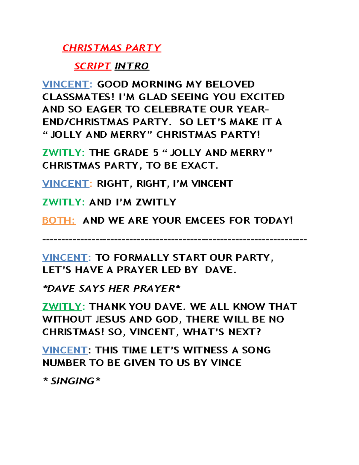 Grade 5 Christmas Party Emcee Script: A Jolly Celebration - Studocu
