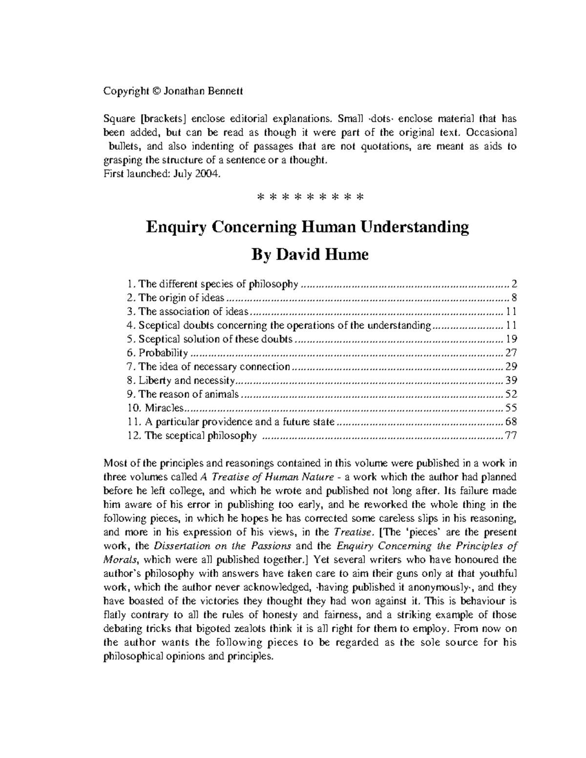 An Enquiry Concerning Human Understanding (PHIL 101) - David Hume ...