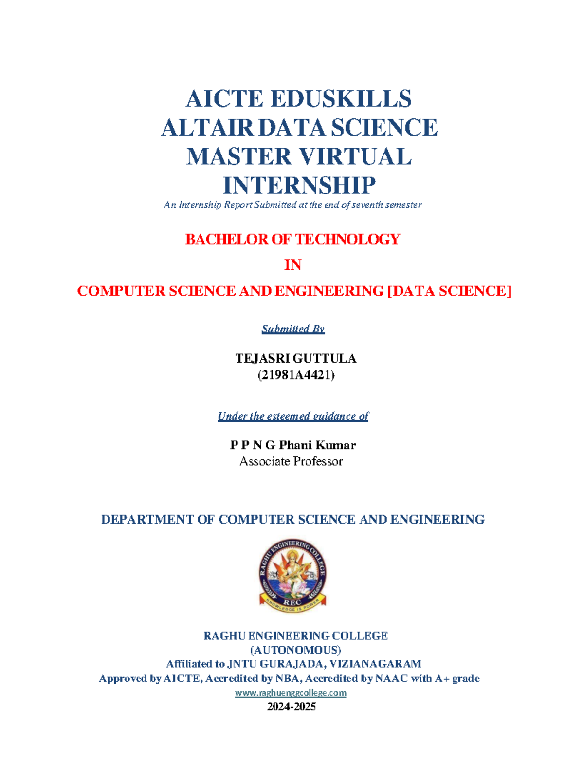 **Altair Data Science Master Virtual Internship Report [CSE 2024]** - Studocu