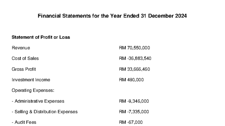 Financial Statements 2024 - Statement of Profit or Loss Revenue RM ...