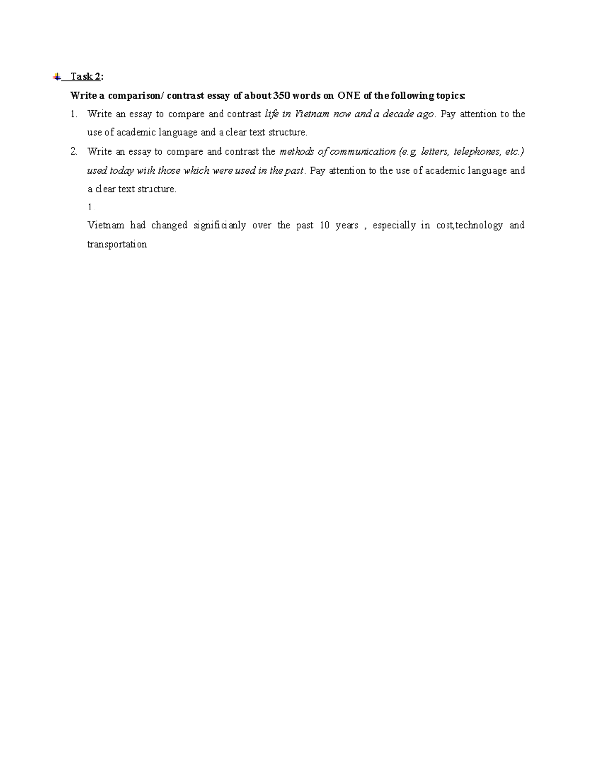 Task 2: Contrast Essay on Vietnam's Changes Over a Decade - Studocu