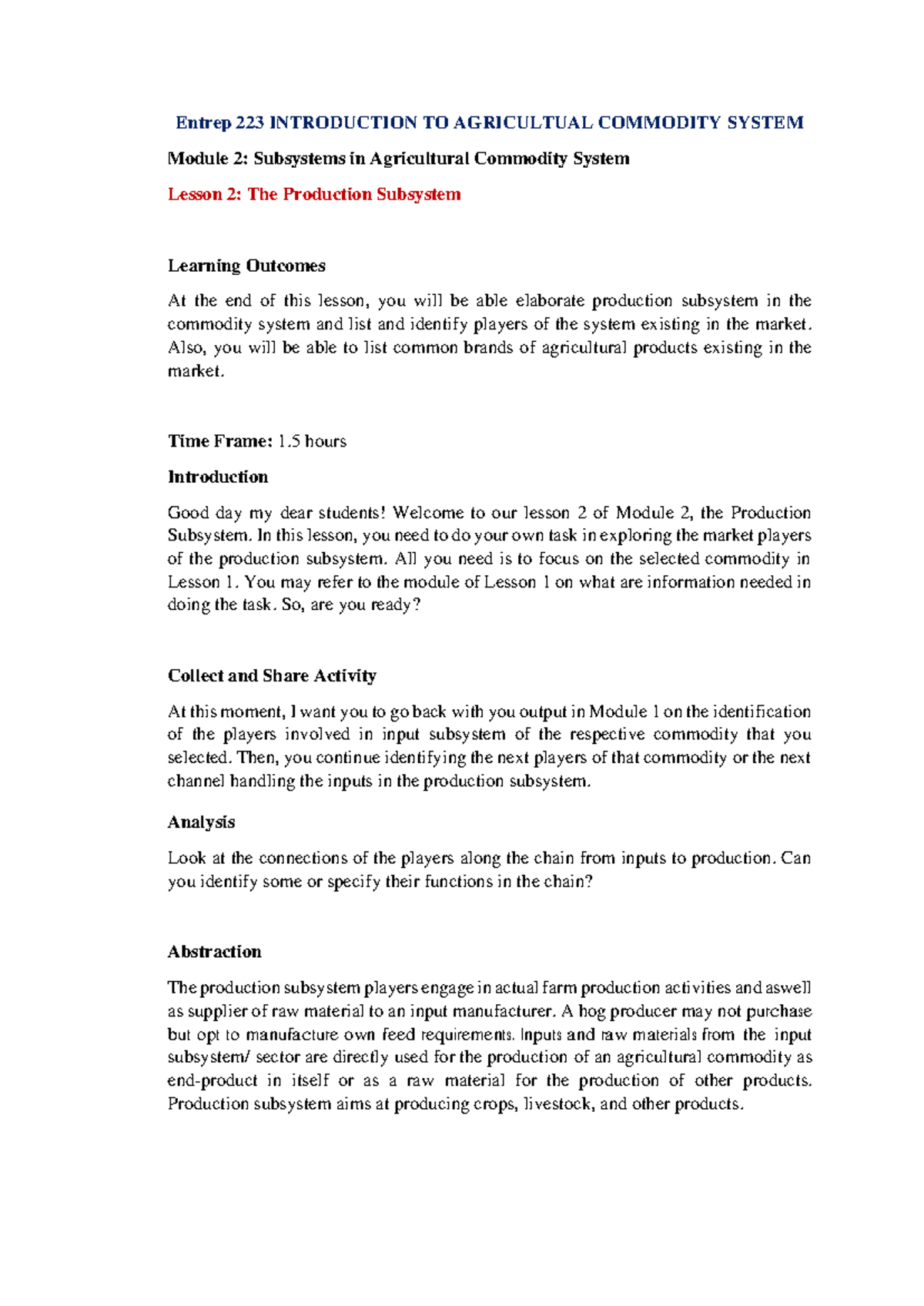 Module 2 lesson 2 - Agricultural Commodity System - ETRP 223 Lecture ...