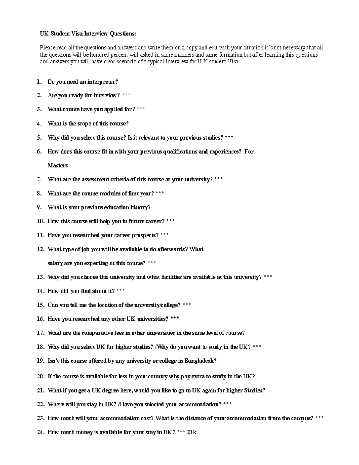 UK Student Visa Interview Questions: A Comprehensive Guide - Studocu