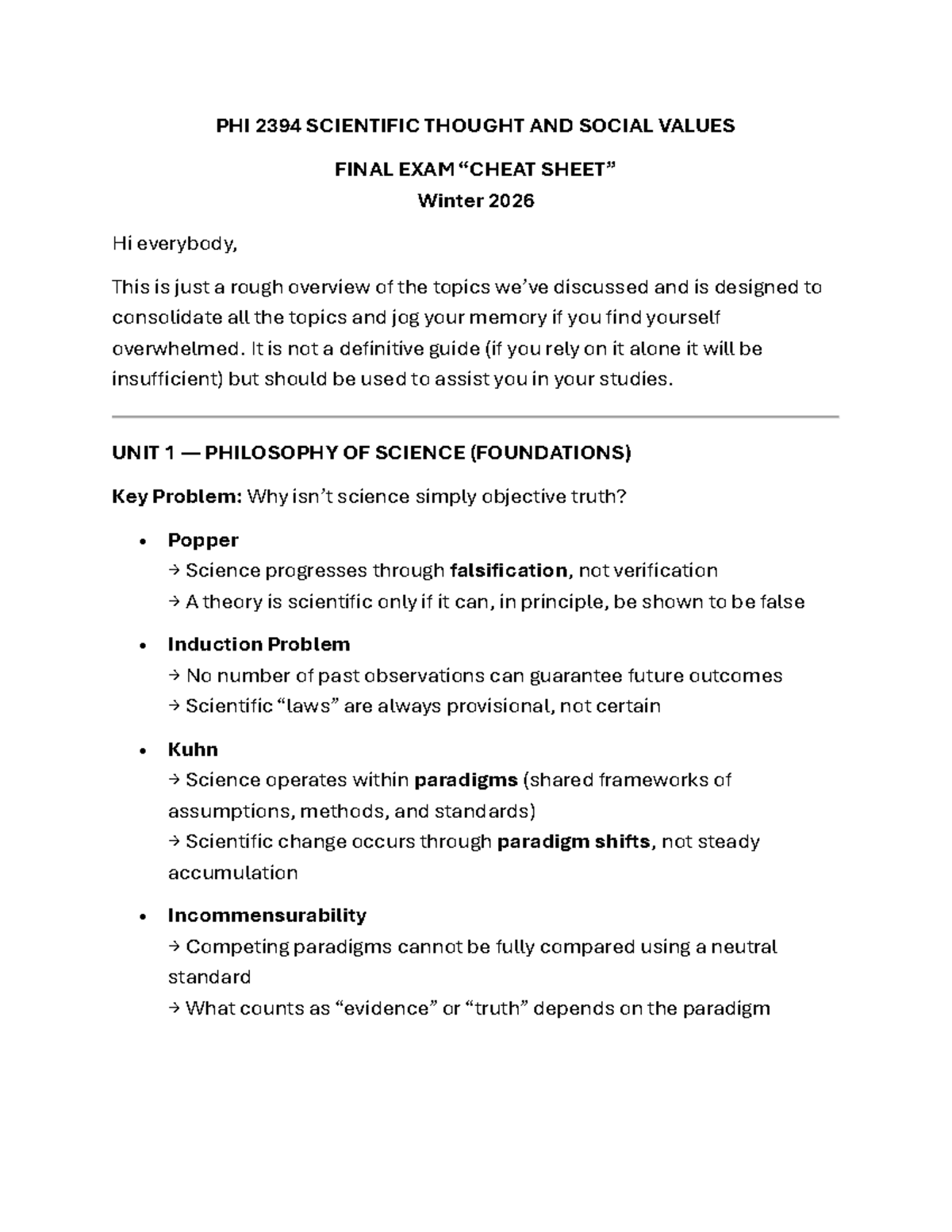 PHI 2394 SCIENTIFIC THOUGHT & SOCIAL VALUES FINAL EXAM GUIDE - Studocu