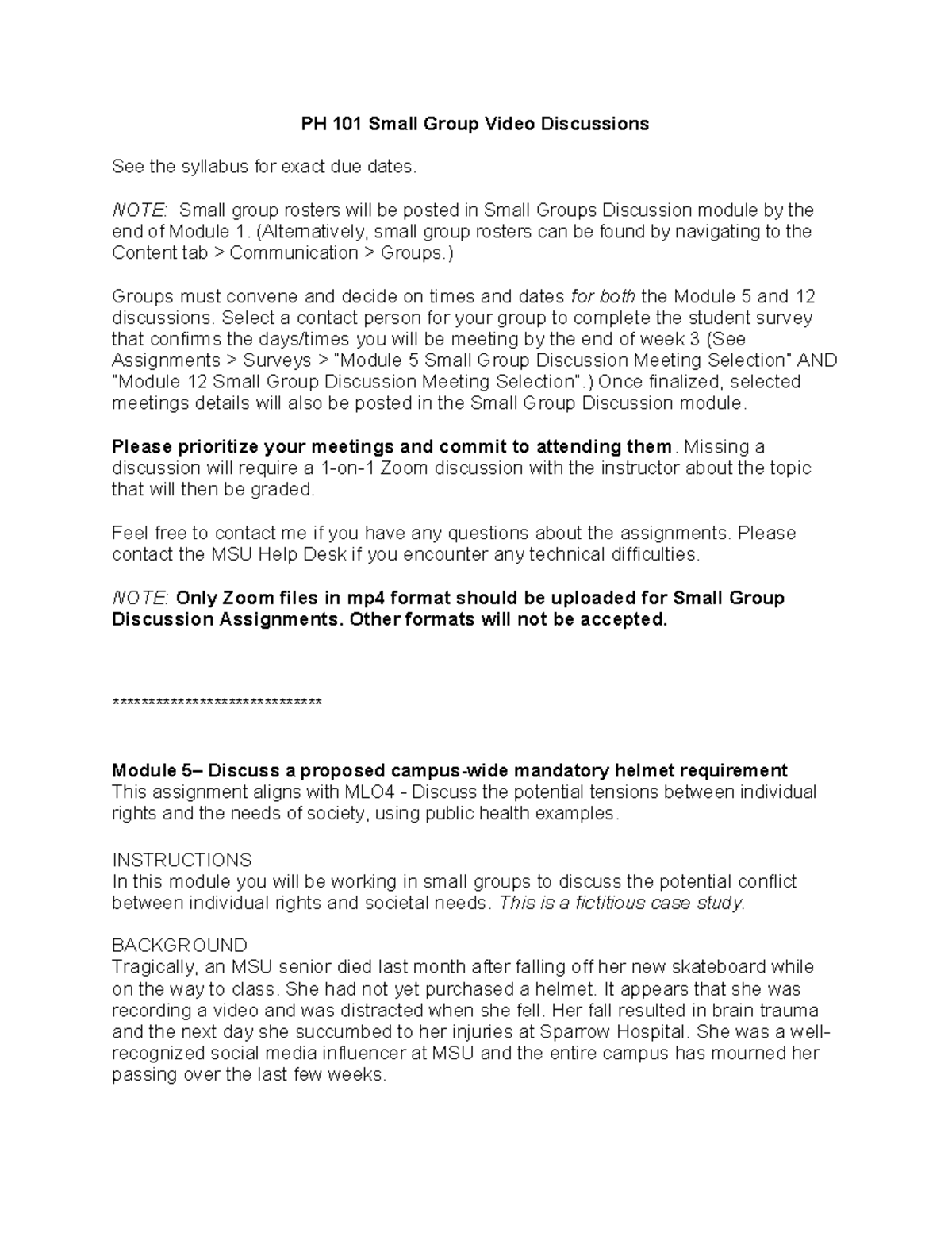 PH 101 Small Group Discussions: Instructions for Modules 5 & 12 - Studocu
