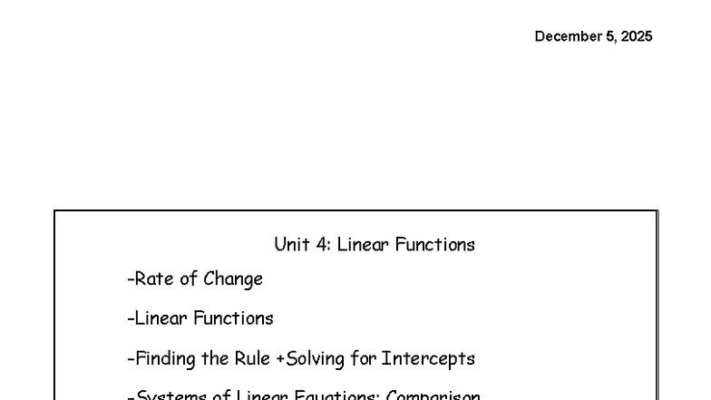December 3 & 5, 2025: Rate of Change & Linear Functions Notes - Studocu
