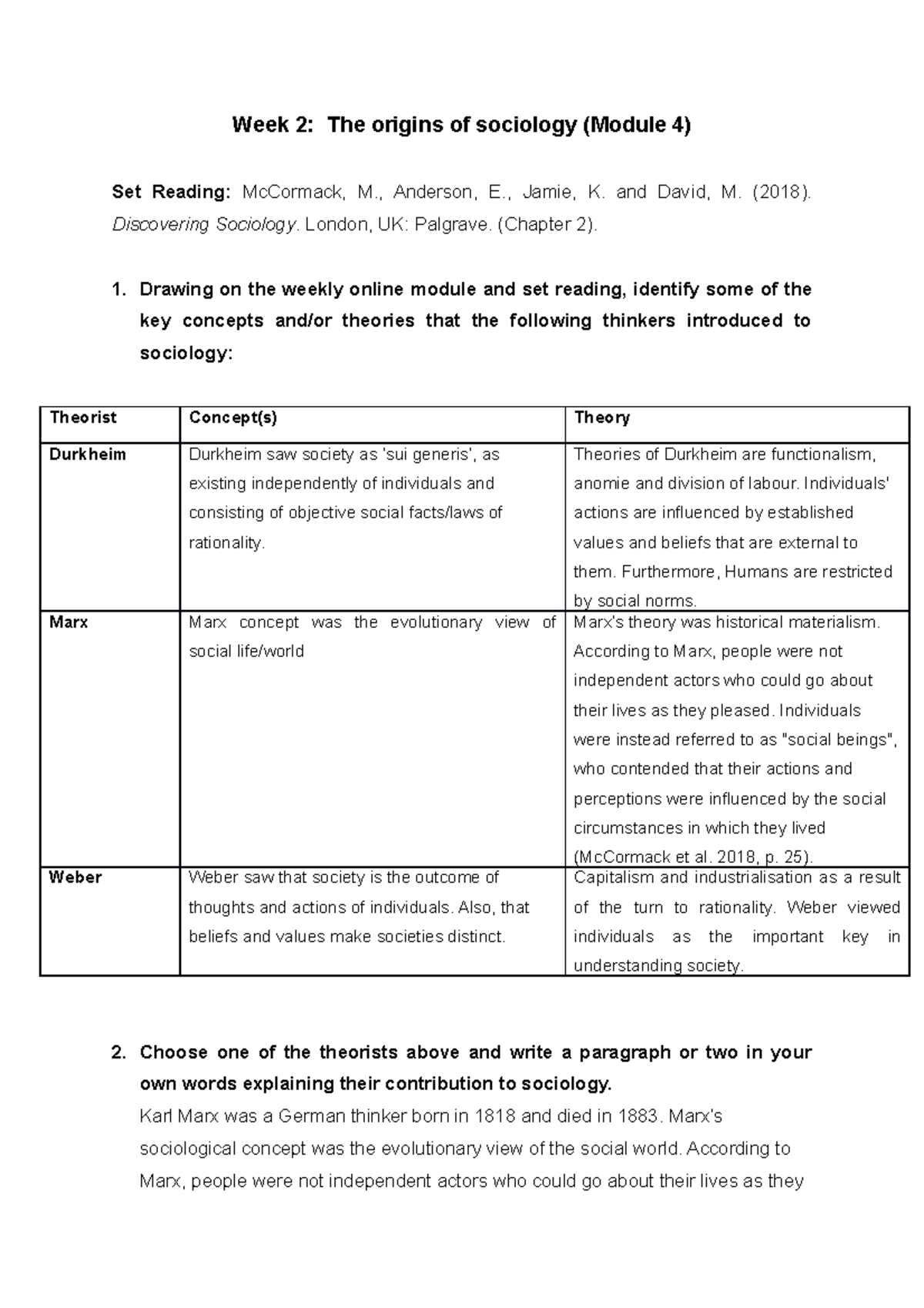 Weekly Workbook: Exploring Sociology Origins (Week 2 - Module 4) - Studocu