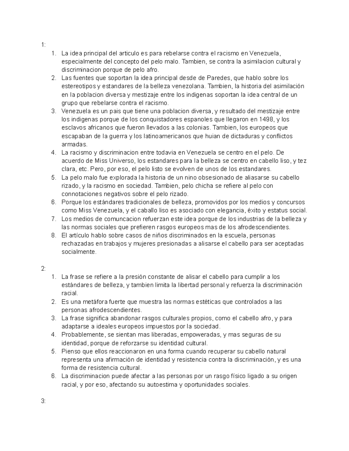 Rebeldía contra el Racismo: El Pelo Malo en Venezuela - SPAN 1 29 - Studocu
