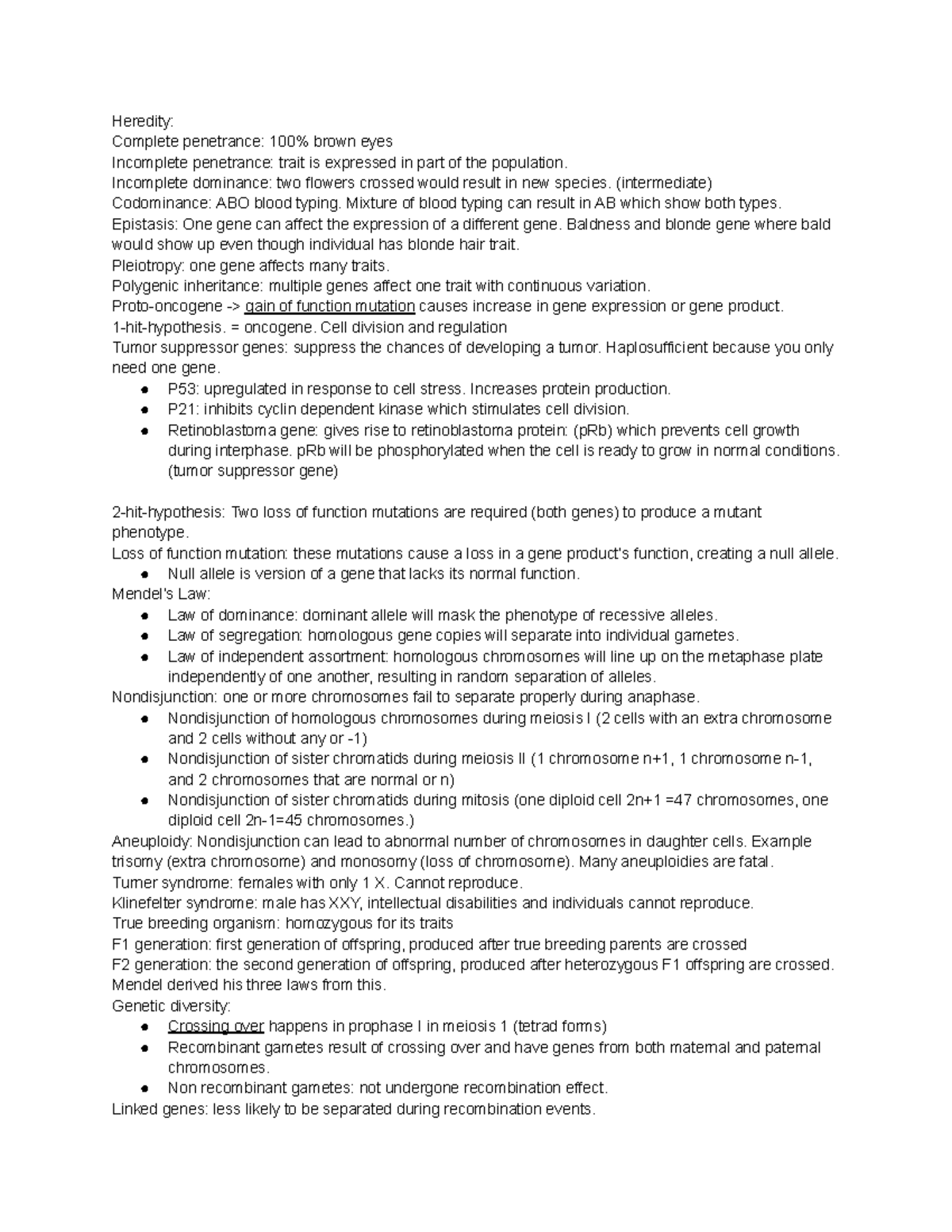 Mendelian Genetics and Heredity Principles - BIOL 101 Notes - Studocu