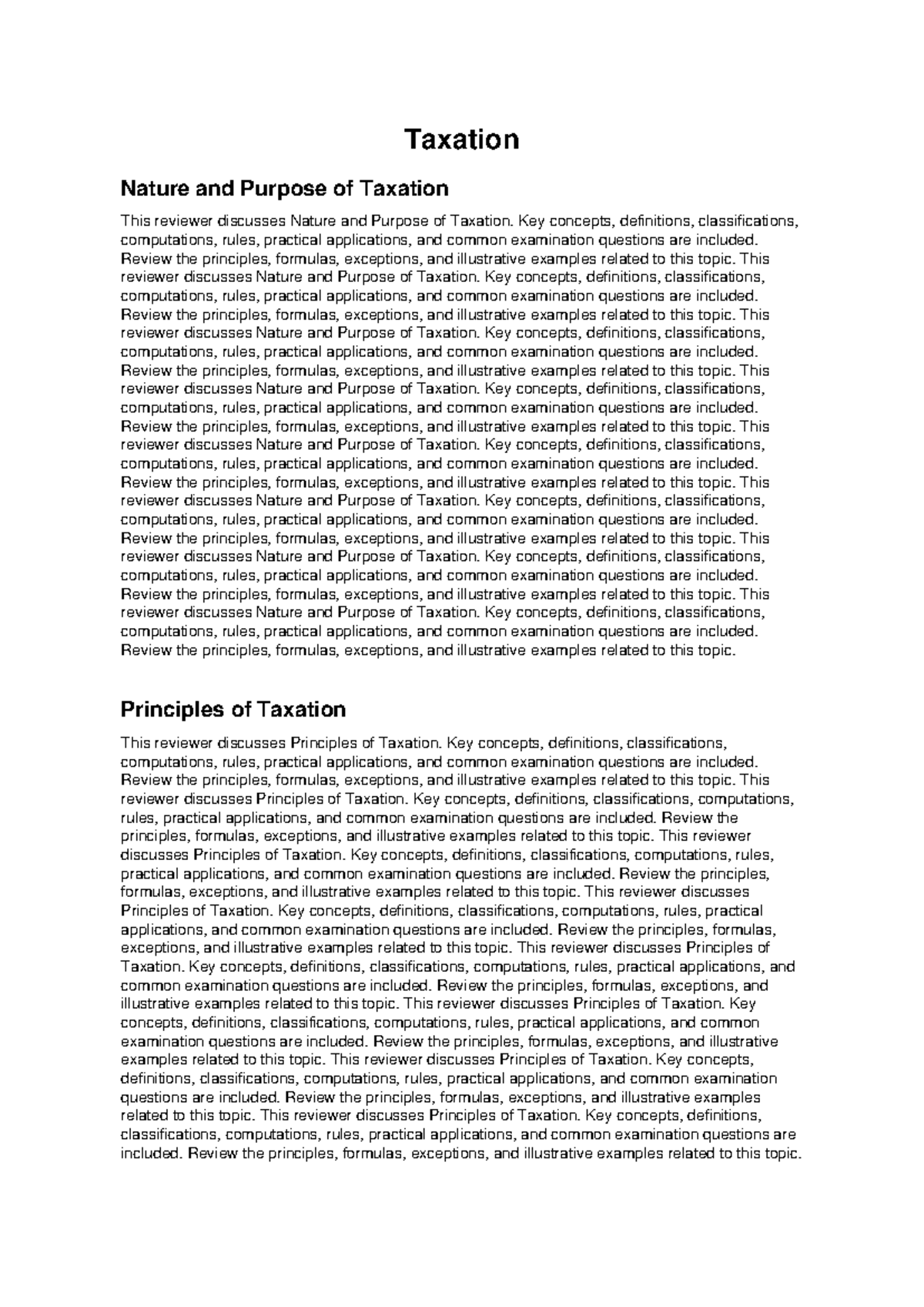 Taxation Reviewer: Nature, Purpose, and Key Concepts - Studocu