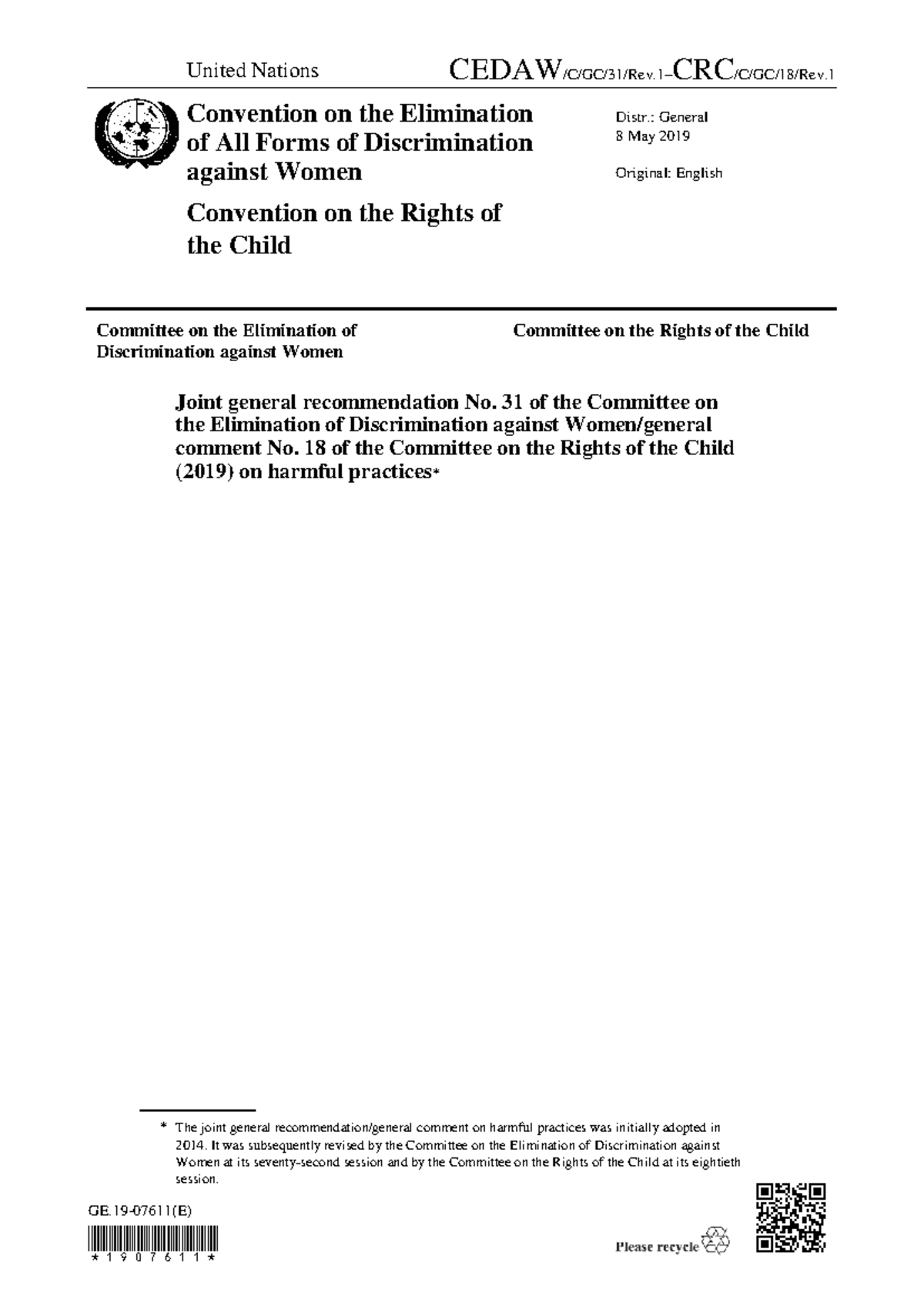Joint General Recommendation No. 31 & General Comment No. 18 on Harmful ...