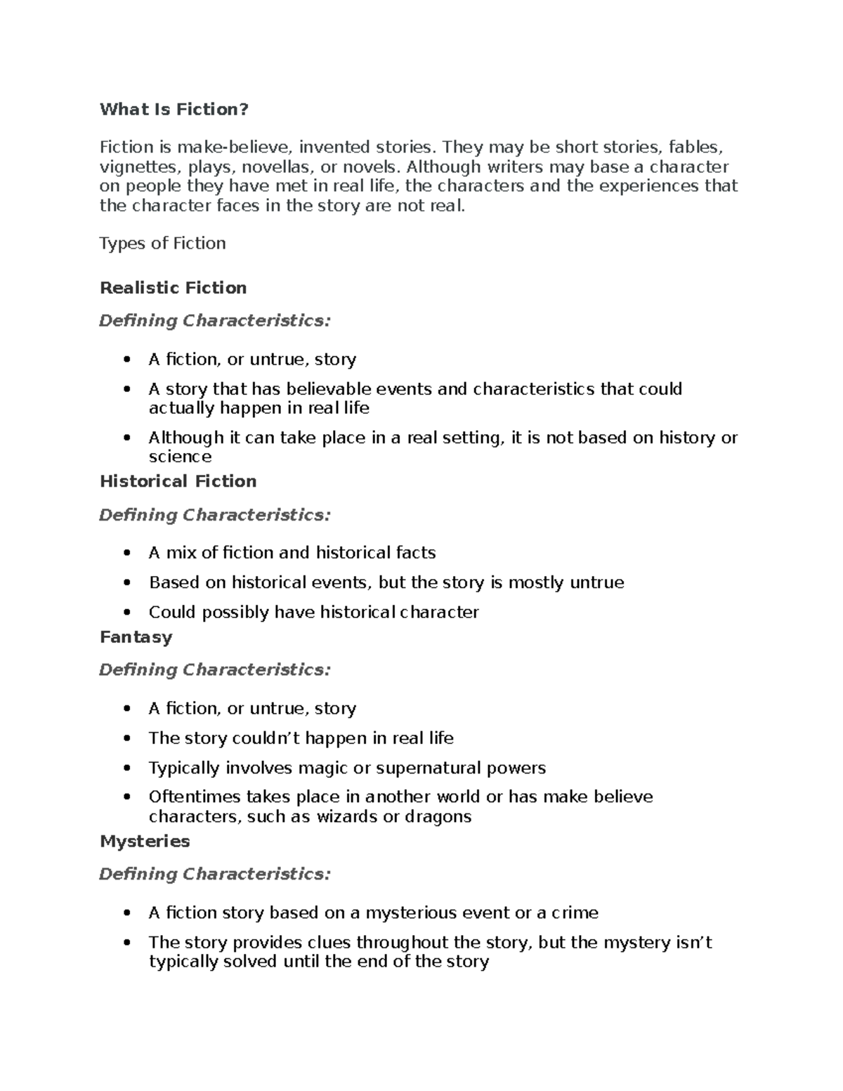 Types and elements of fiction 1-18-22 - What Is Fiction? Fiction is ...