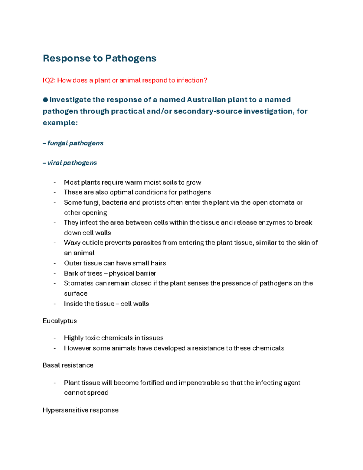 Biology Mod 7 ID Inquiry Question 2 - Response to Pathogens IQ2: How ...