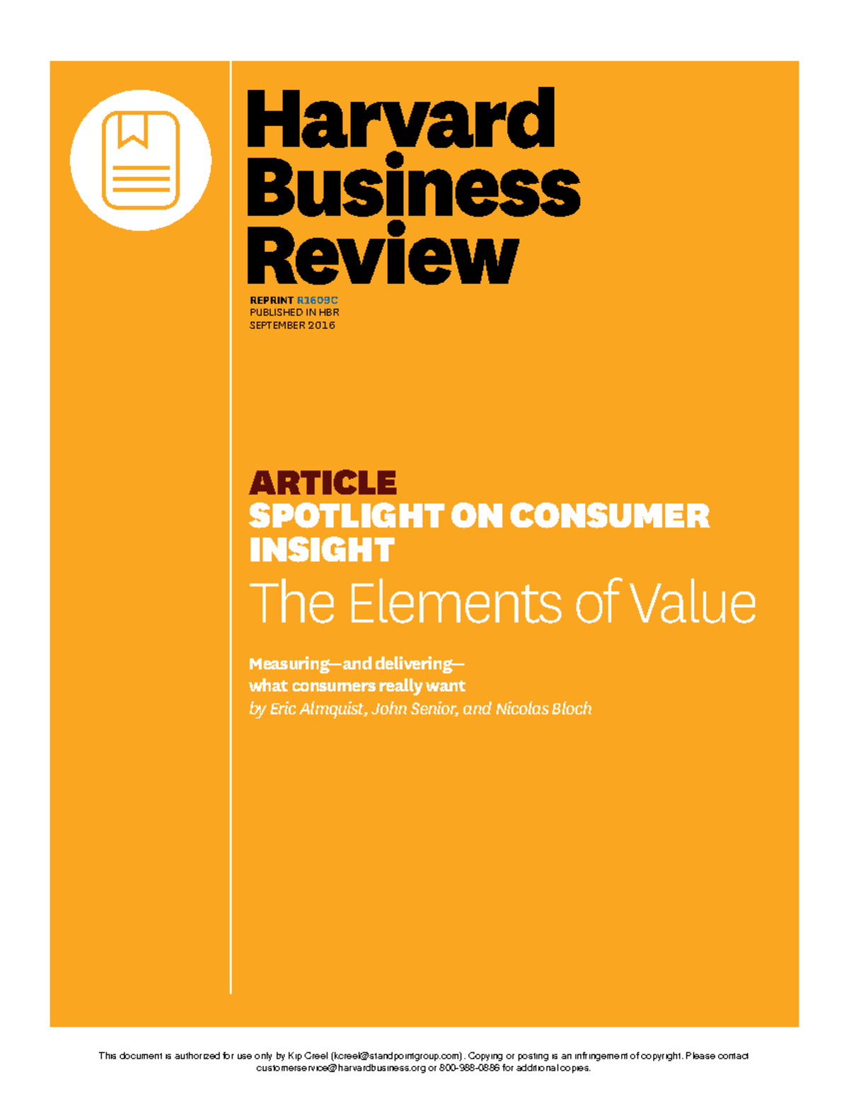 The Elements of Value: Insights from HBR September 2016 - Studocu