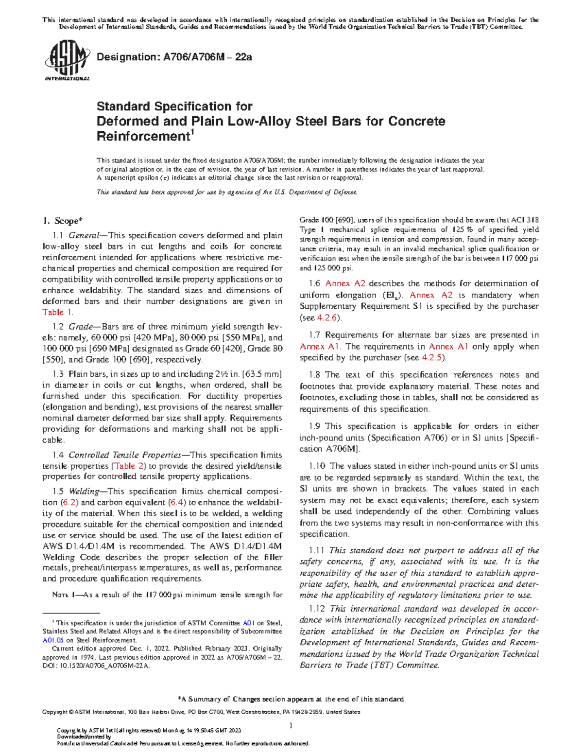 ASTM 22a Standard Specification for Steel Bars in Concrete Reinforcement - Studocu
