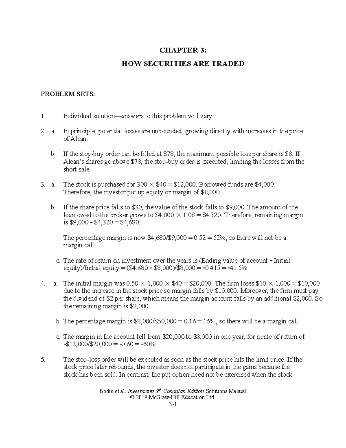 Bodie 9Ce SM Ch03 Final Exam Solutions - Trading Securities Problems ...
