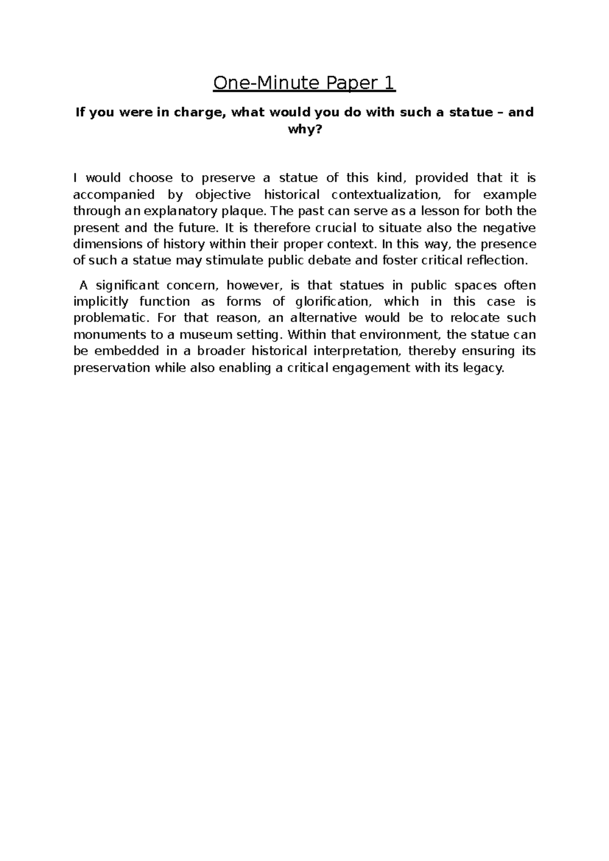 One Minute Paper 1: Preserving Historical Statues and Their Context ...