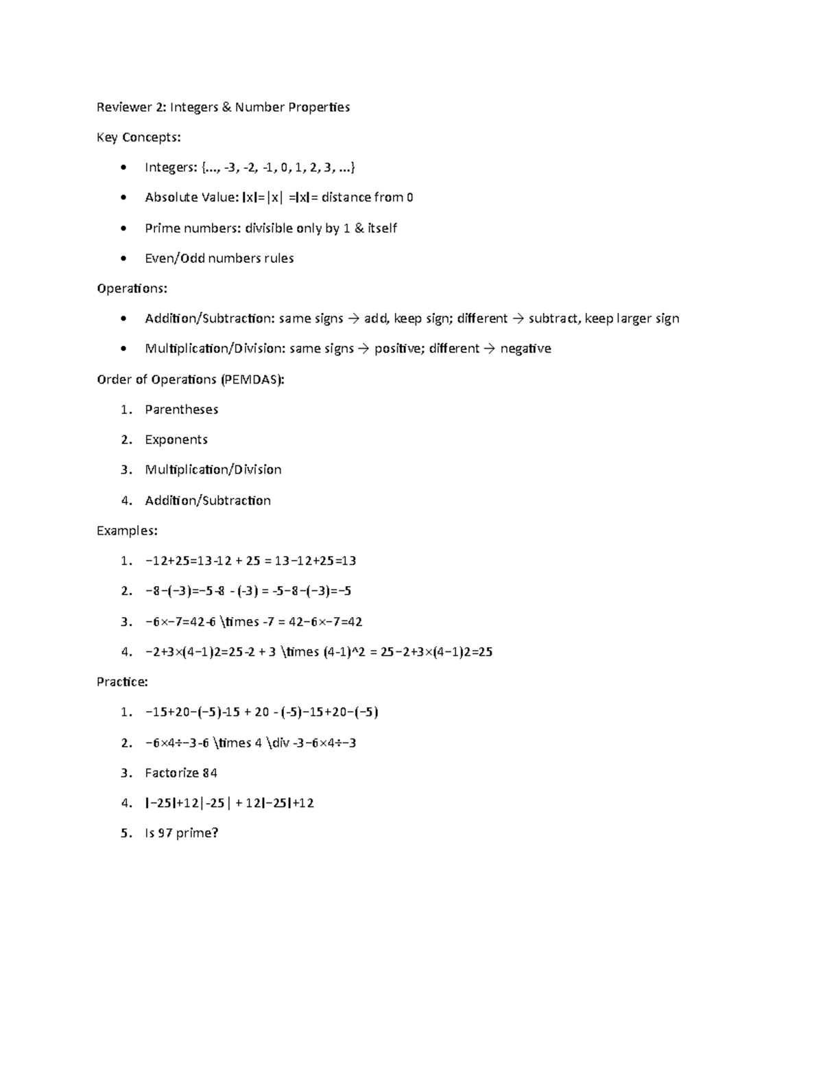 Reviewer 2 - math rev - Reviewer 2: Integers & Number Properties Key ...