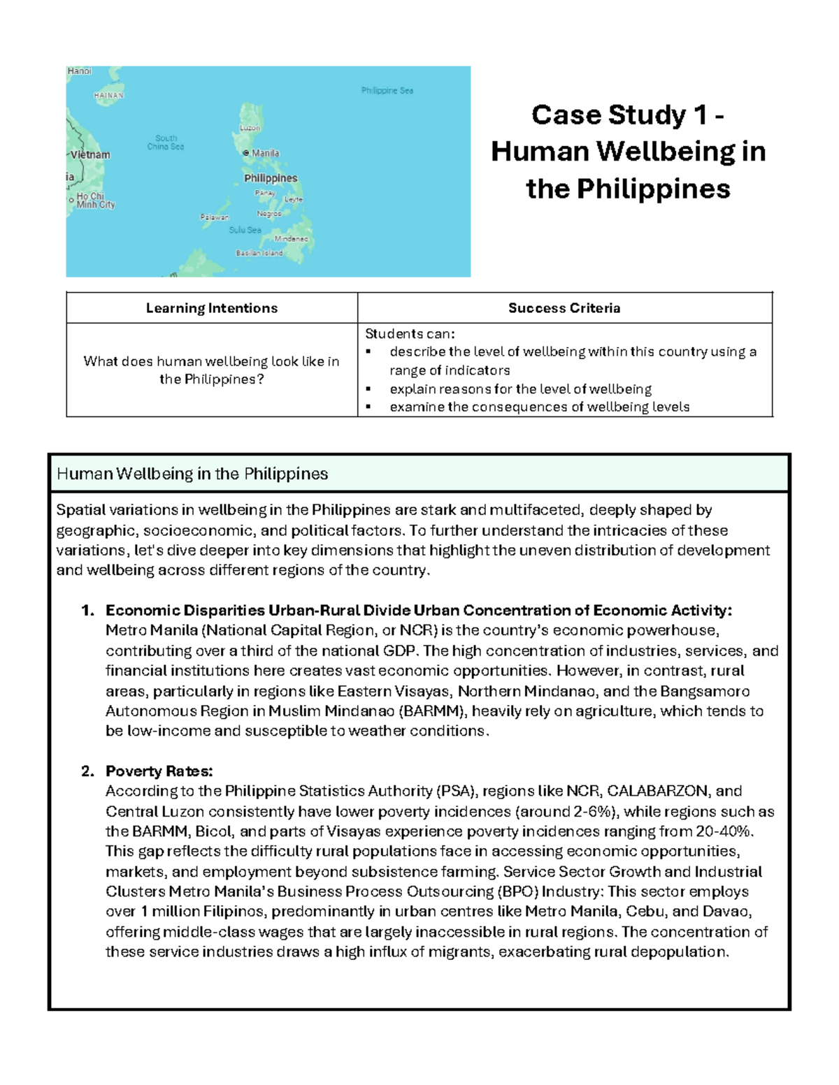 Case Study 1: Human Wellbeing Disparities in the Philippines (M) - Studocu