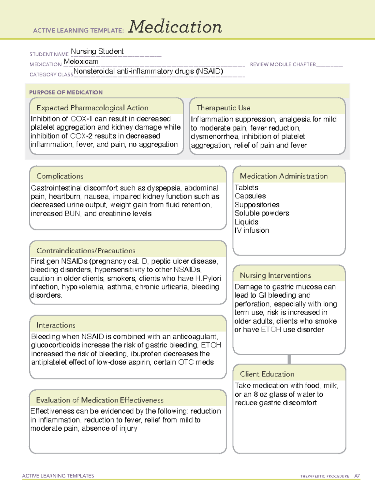 Meloxicam - MEDS - ACTIVE LEARNING TEMPLATES THERAPEUTIC PROCEDURE A ...
