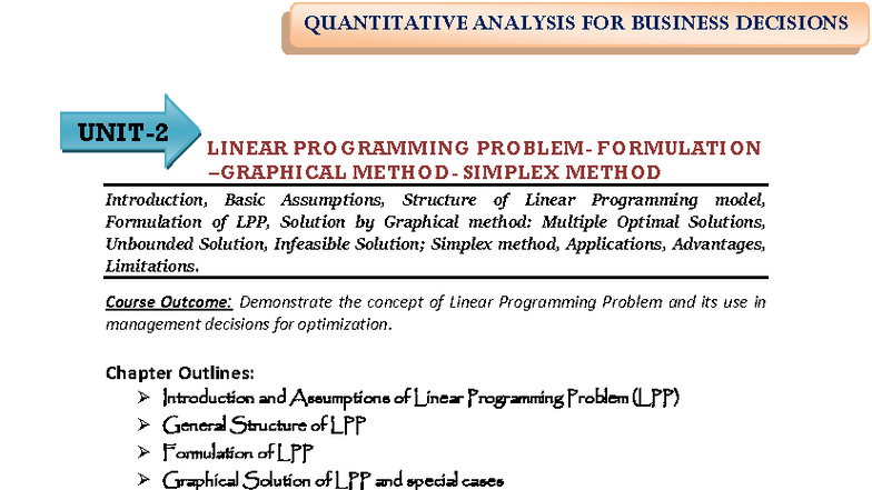 QABD Unit-II: Linear Programming Formulation & Simplex Method - Studocu